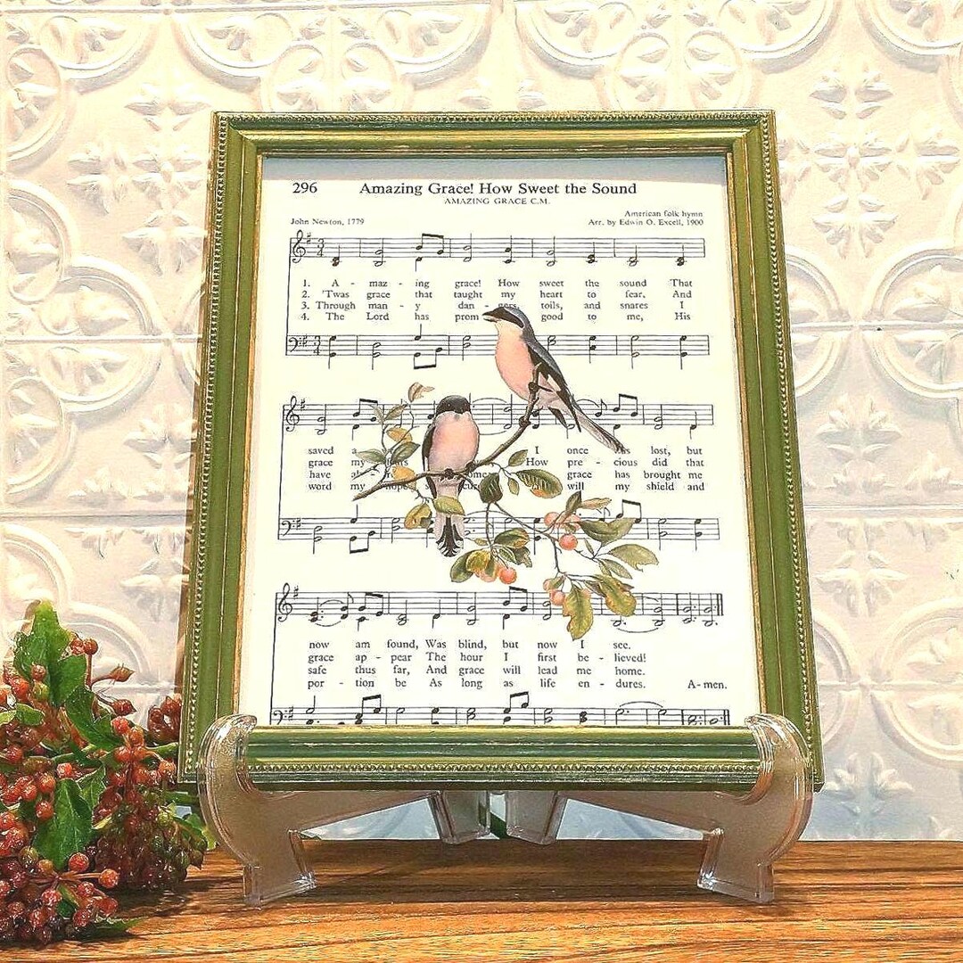 Hymn Art With Bluebirds in Cherry Tree: Amazing Grace, Cottagecore ...