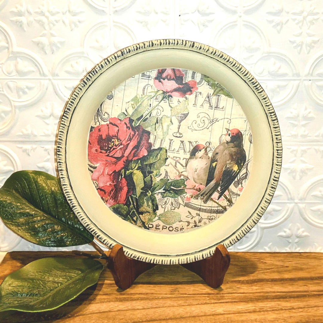 French Country Red Rose Tray With Lovebirds Farmhouse Floral Home Decor ...