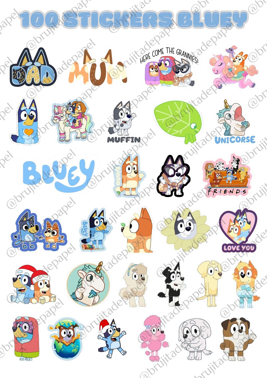 100 Bluey Stickers (silhouette Studio Document) (.studio3) - Etsy UK