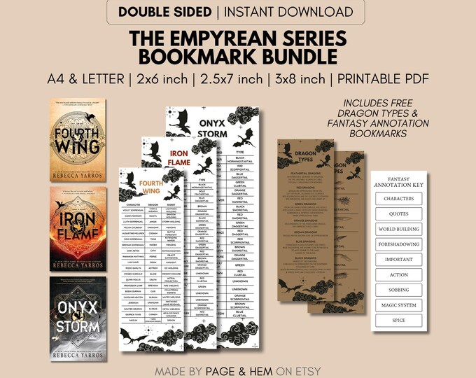 Fourth Wing Series Bookmark Set | Laminated | Reading Guide | Yarros ...