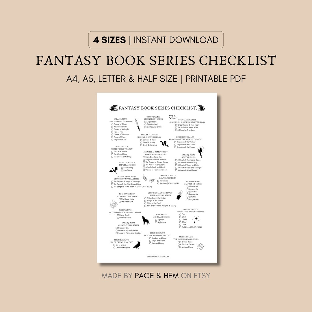 Fantasy Book Series Checklist Printable, Reading List, Fantasy Novels ...