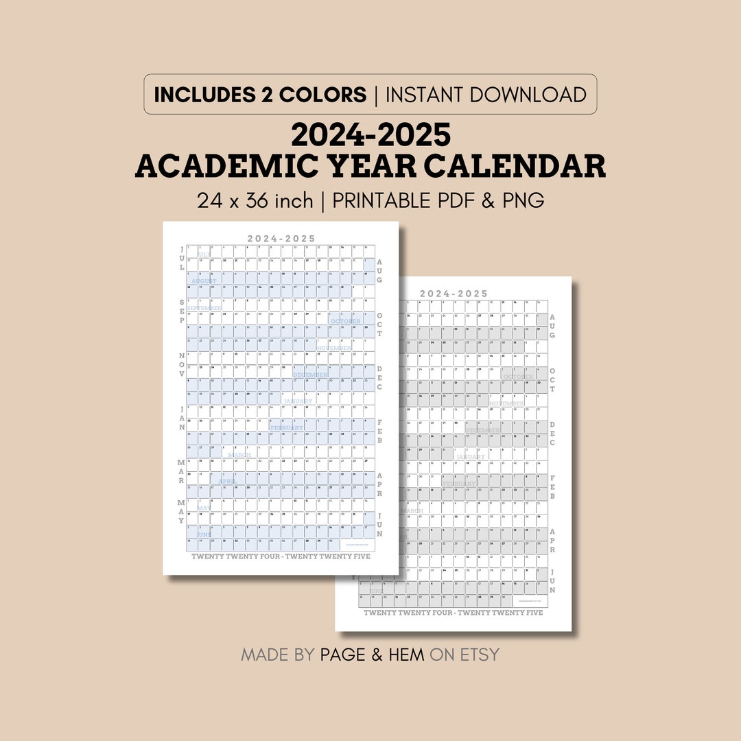 2024-2025 Academic Year Calendar Printable, Yearly Calendar, 365 Day ...
