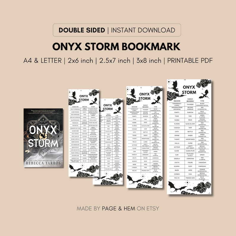 Onyx Storm Bookmark Printable, the Empyrean Series, Reading Guide ...
