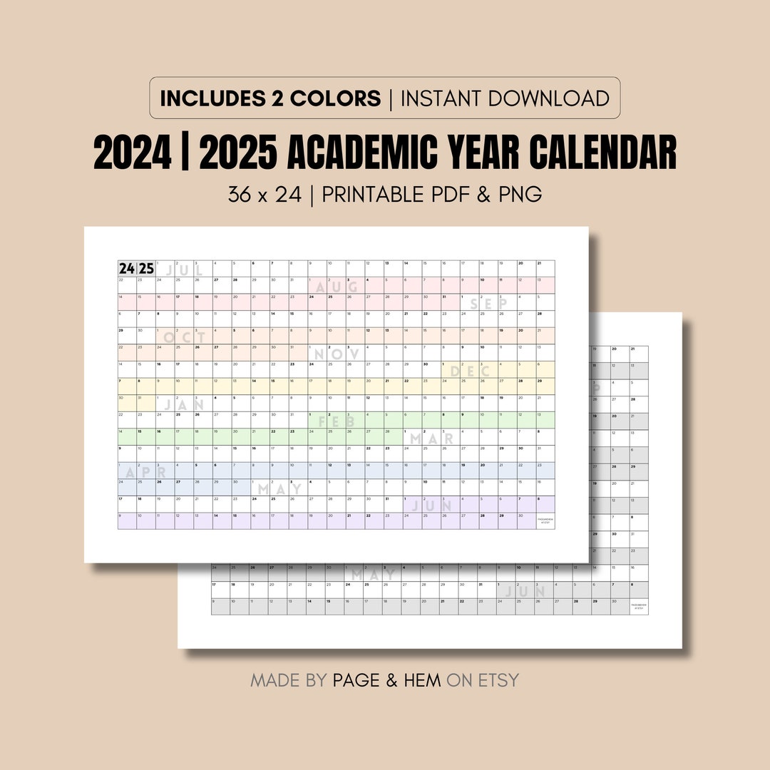 2024-2025 Academic Year Calendar Printable, Yearly Calendar, 365 Day ...
