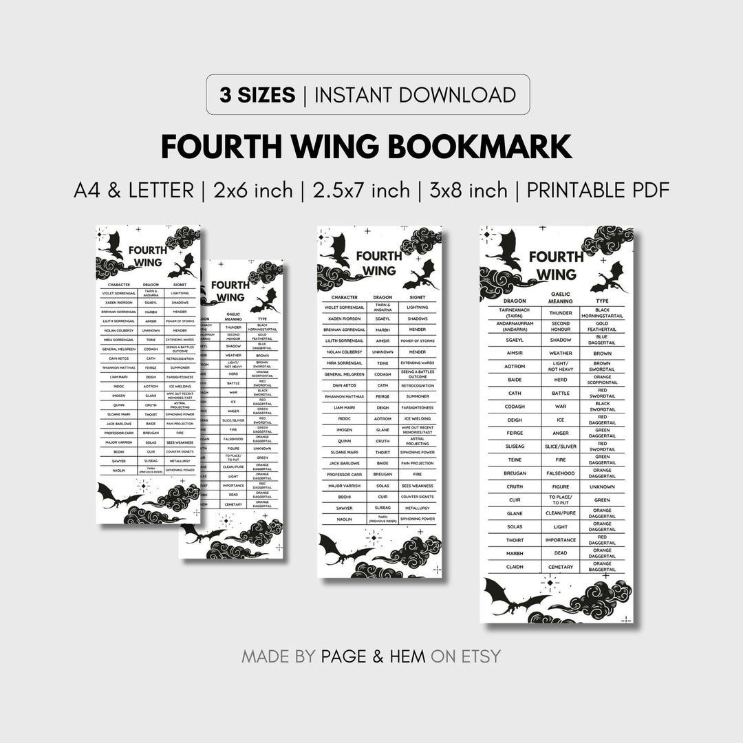 Fourth Wing Bookmark Printable, Dragon Riders, Dragons, Signets ...