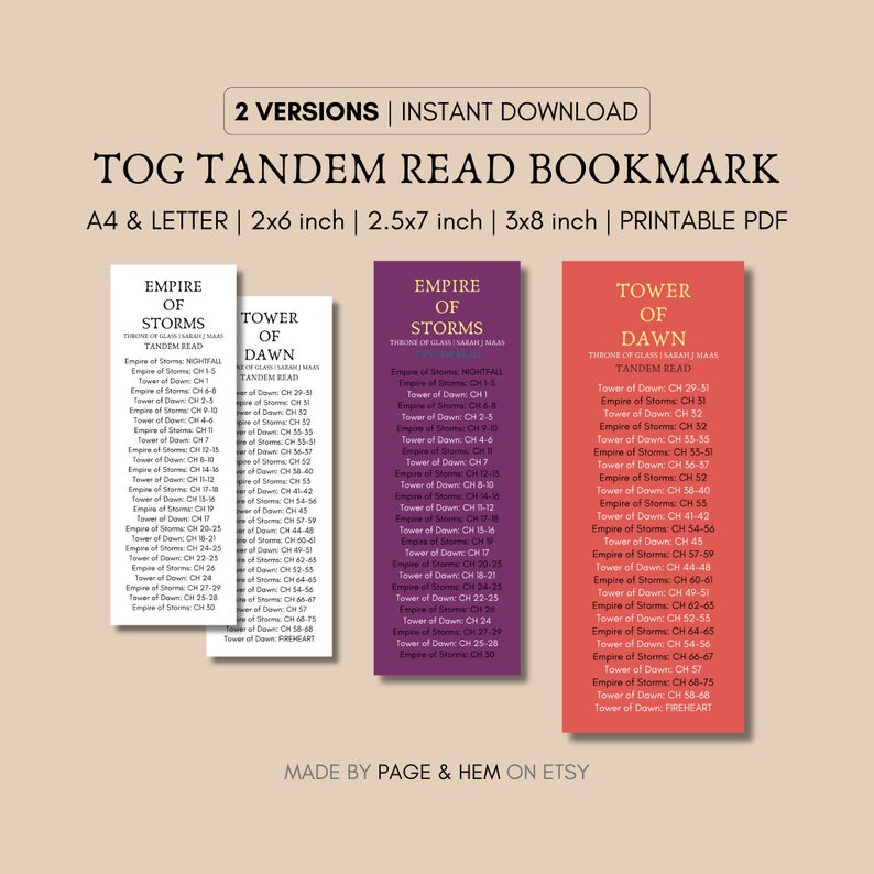 Throne of Glass Tandem Read Bookmark Printable, EOS Empire of Storms ...