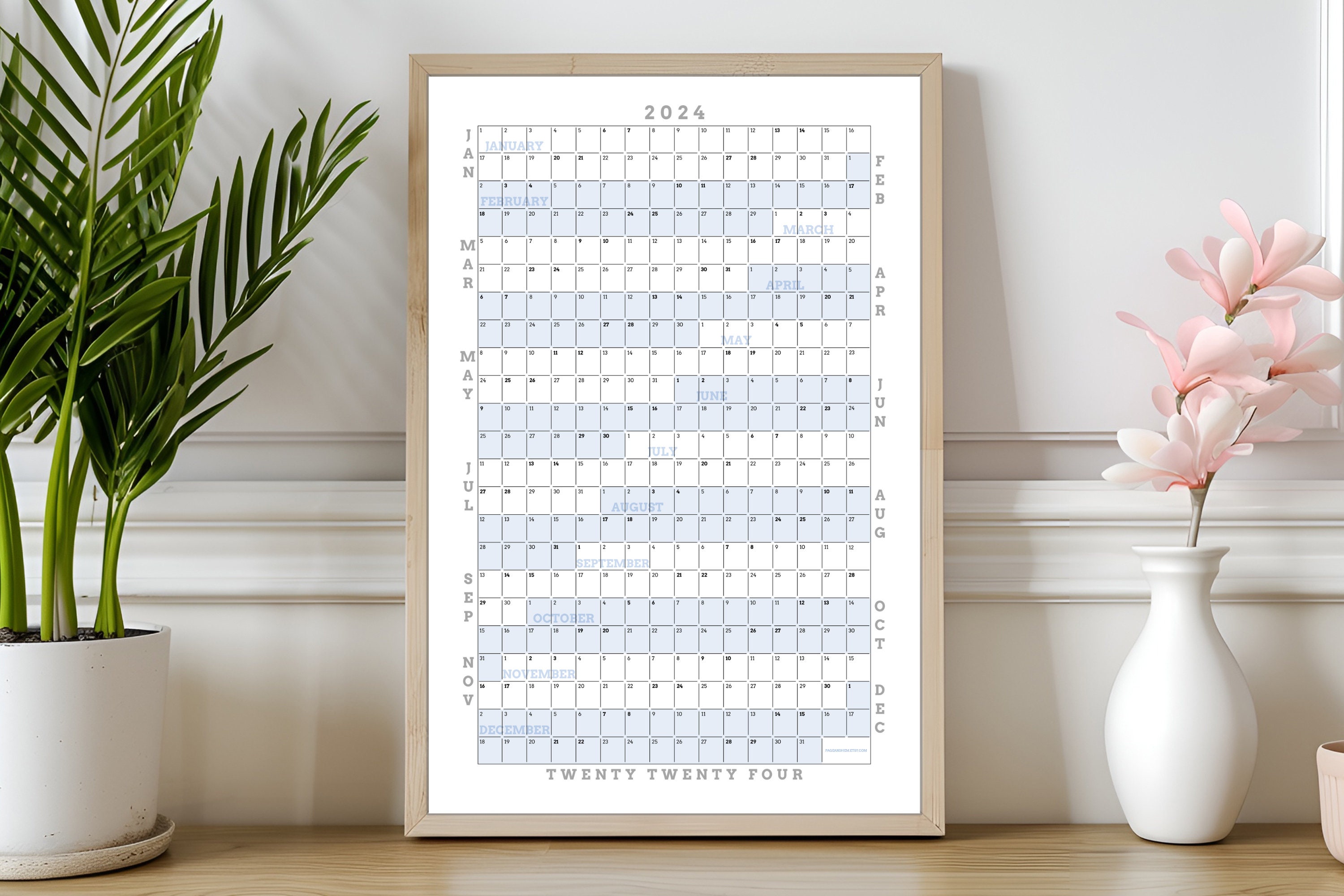 2024 2025 Full Year Calendar Printable, Yearly Calendar, 365 Day ...