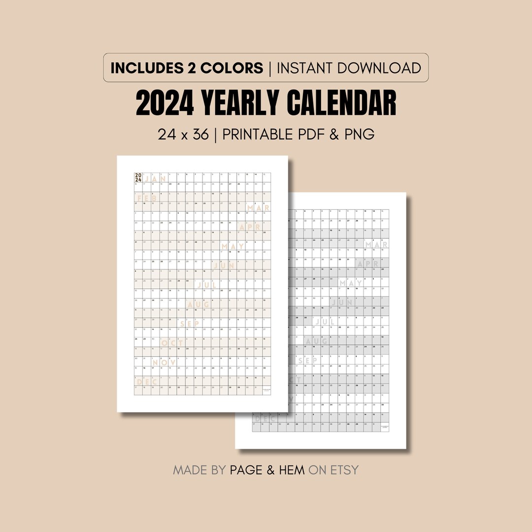 2024 Full Year Calendar Printable, Yearly Calendar, 365 Day Calendar ...