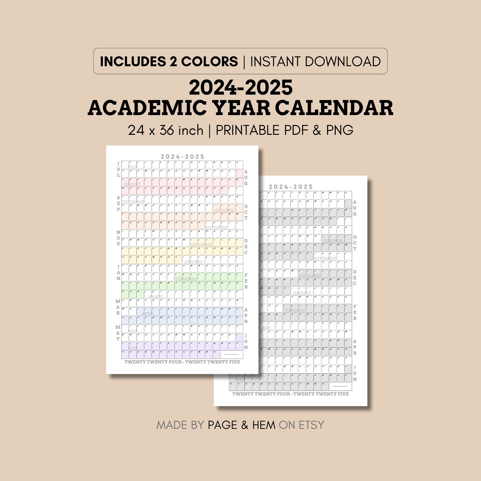 2024-2025 Academic Year Calendar Printable, Yearly Calendar, 365 Day ...