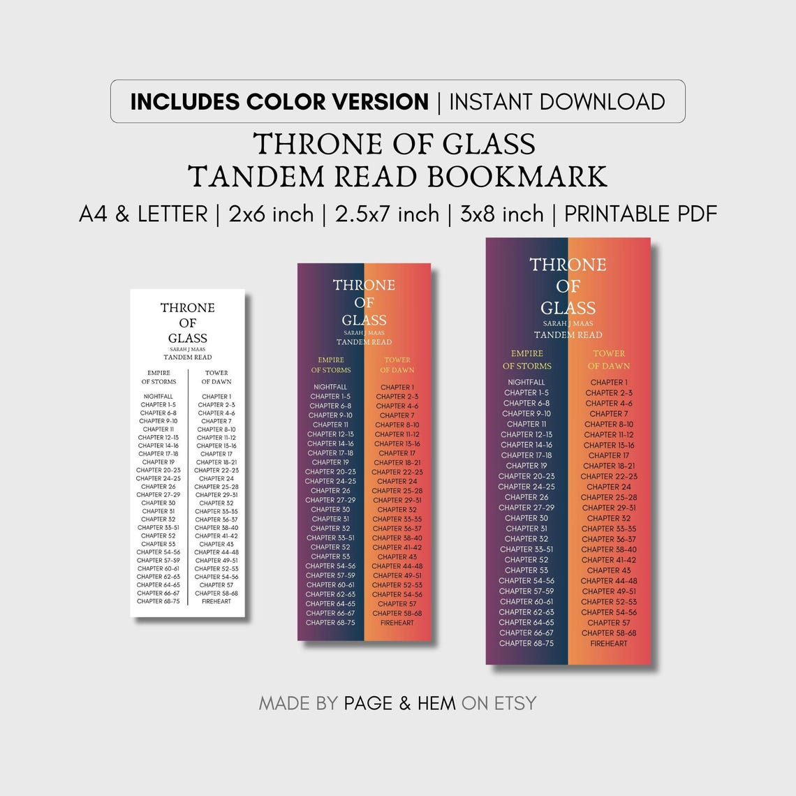 Throne of Glass Tandem Read Bookmark Printable, EOS Empire of Storms ...