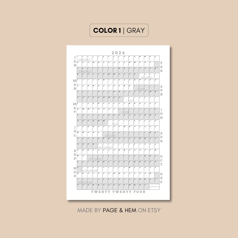 2024 2025 Full Year Calendar Printable, Yearly Calendar, 365 Day ...