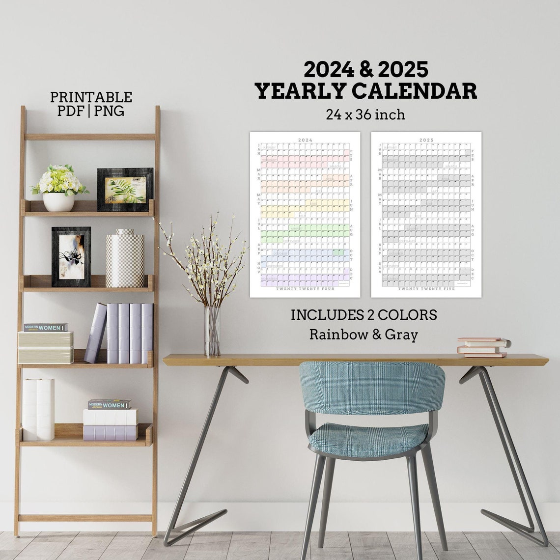 2024 & 2025 Full Year Calendar Printable, Yearly Calendar, 365 Day ...