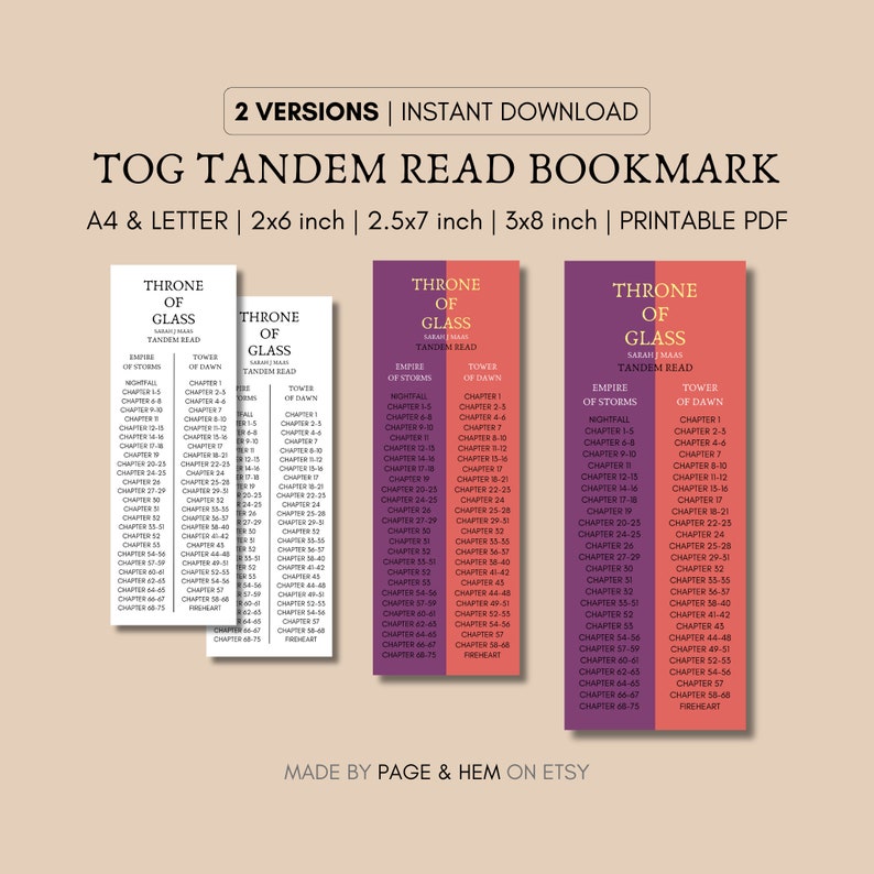 Throne of Glass Tandem Read Bookmark Printable, EOS Empire of Storms ...