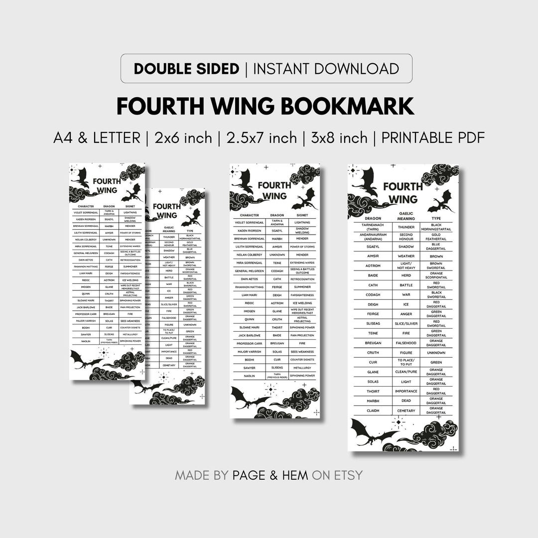 Fourth Wing Bookmark Printable, the Empyrean Series, Reading Guide ...