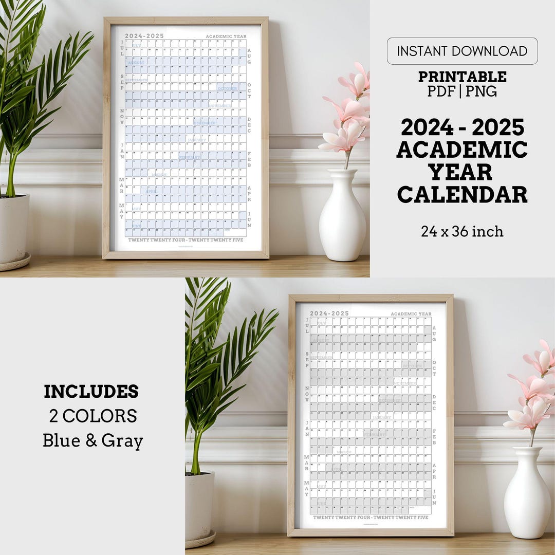 2024 2025 Academic Year Calendar Printable, Yearly Calendar, 365 Day ...