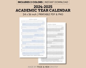 2024-2025 Academic Year Calendar Printable, Yearly Calendar, 365 Day ...