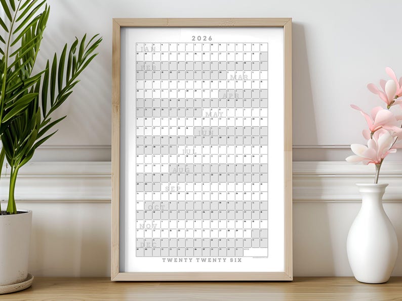 2026 Full Year Calendar Printable, Yearly Calendar, 365 Day Calendar ...