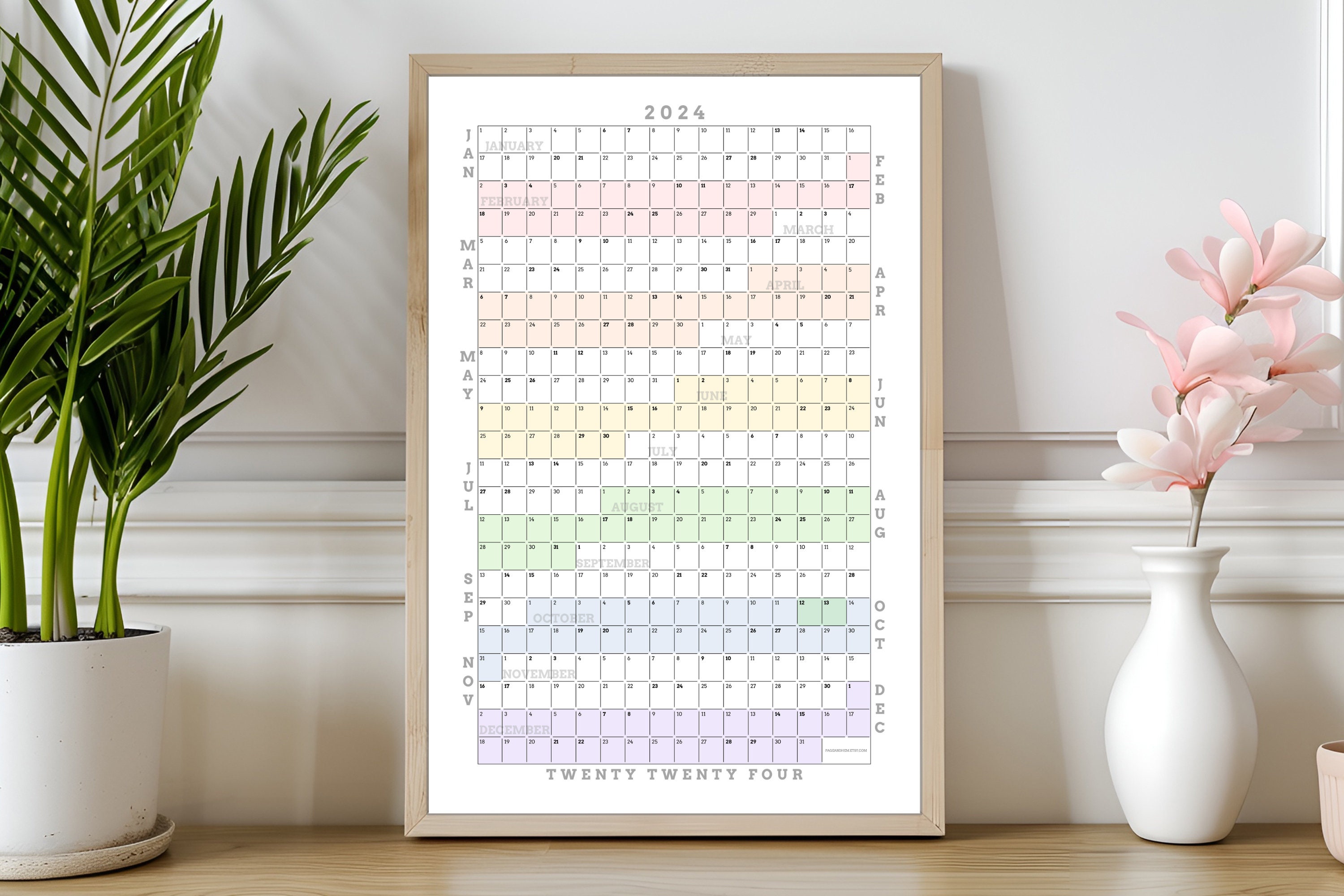 2024 Full Year Calendar Printable, Yearly Calendar, 365 Day Calendar ...