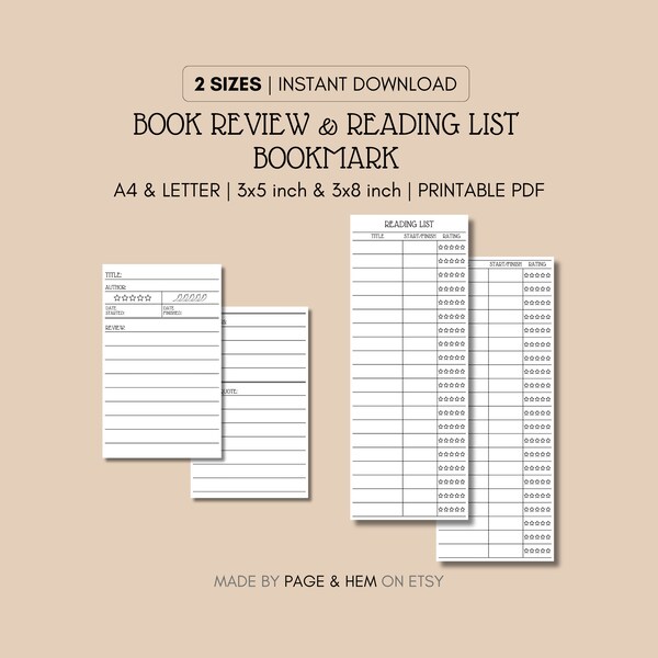 Printable Review Bookmark - Etsy
