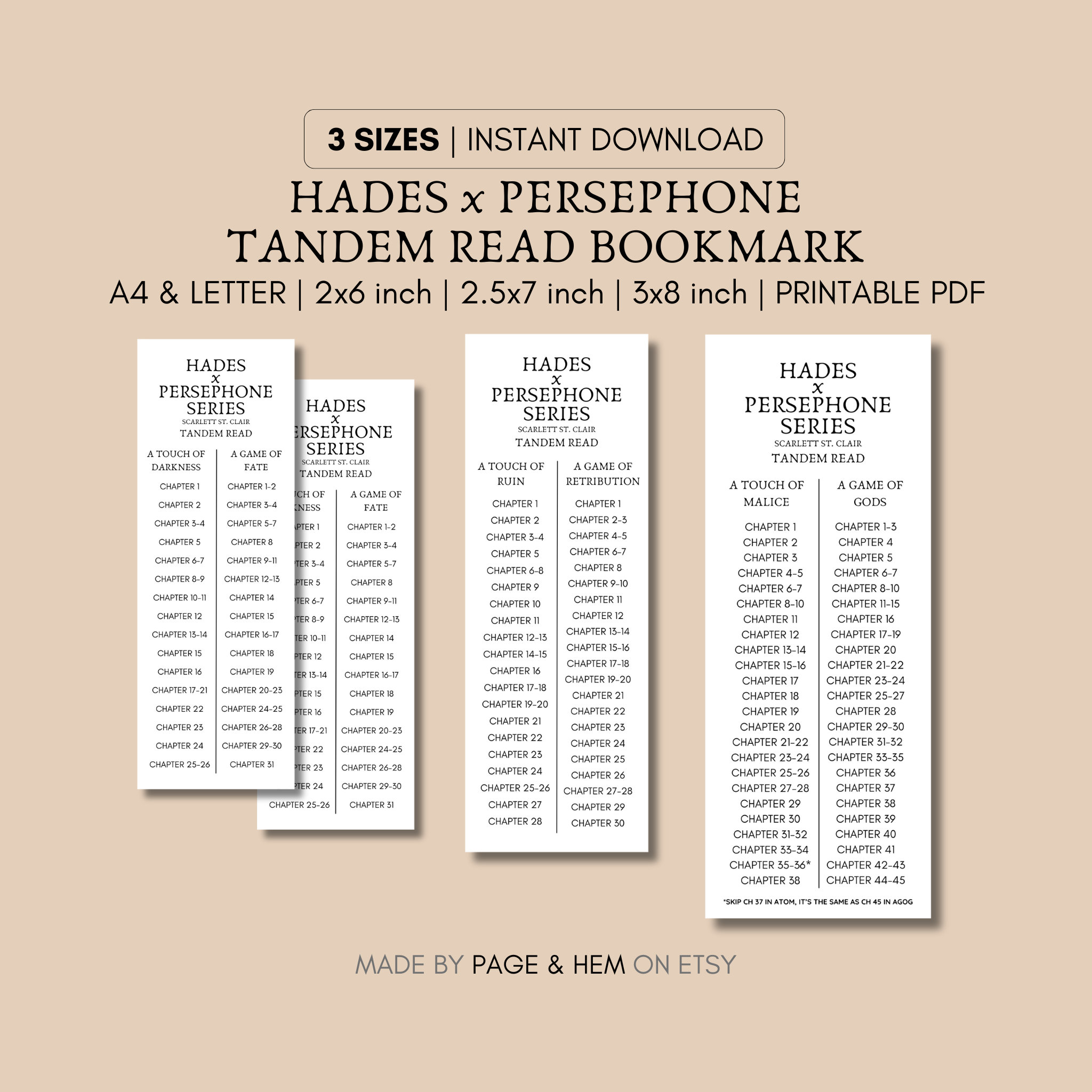 Hades X Persephone Bookmark Printable, Tandem Read Bookmark, Hades X ...