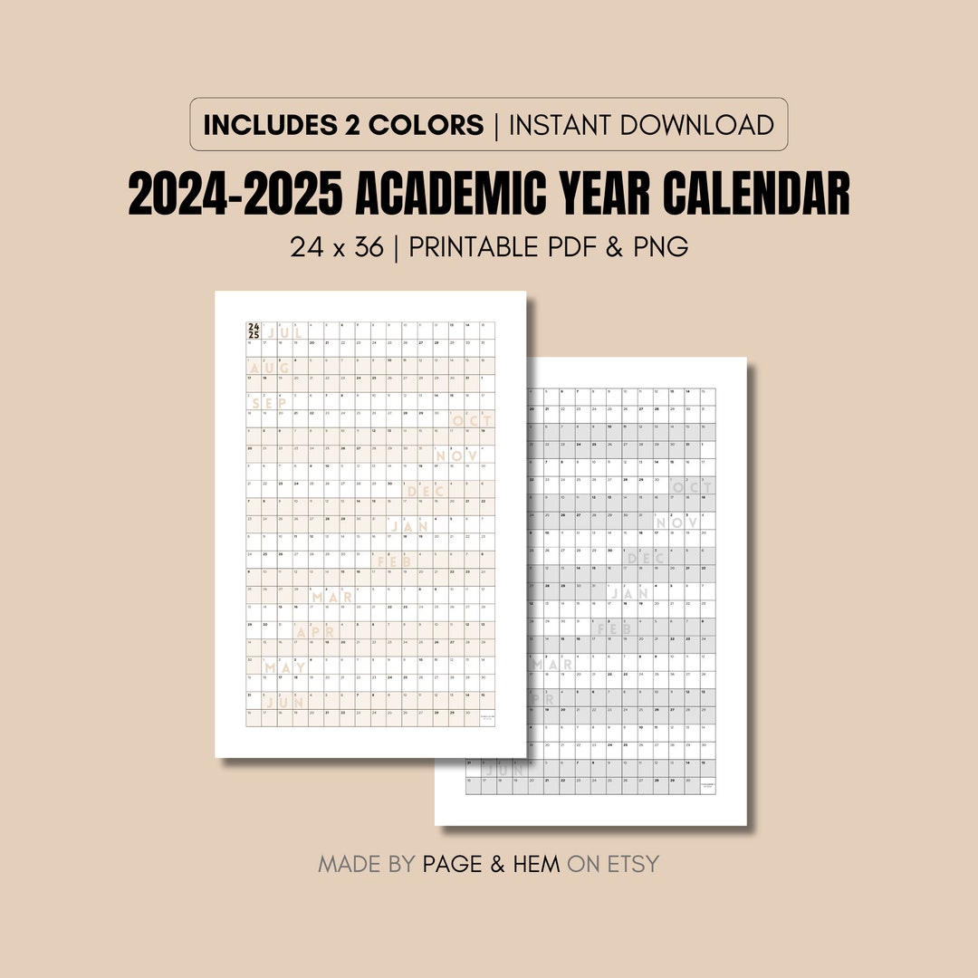 2024-2025 Academic Year Calendar Printable, Yearly Calendar, 365 Day ...