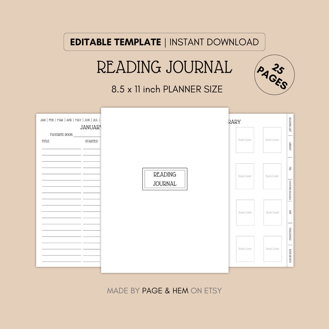 Reading Journal Editable Template, Custom Template, Book Review ...