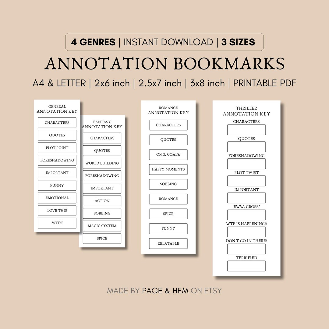 Annotation Bookmark Printable, General Annotation, Fantasy Annotation ...