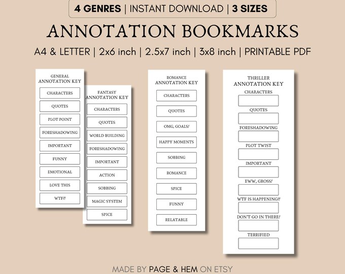 Annotation Guide Bookmark, Book Tab Key Bookish Gifts, Holiday Stocking ...
