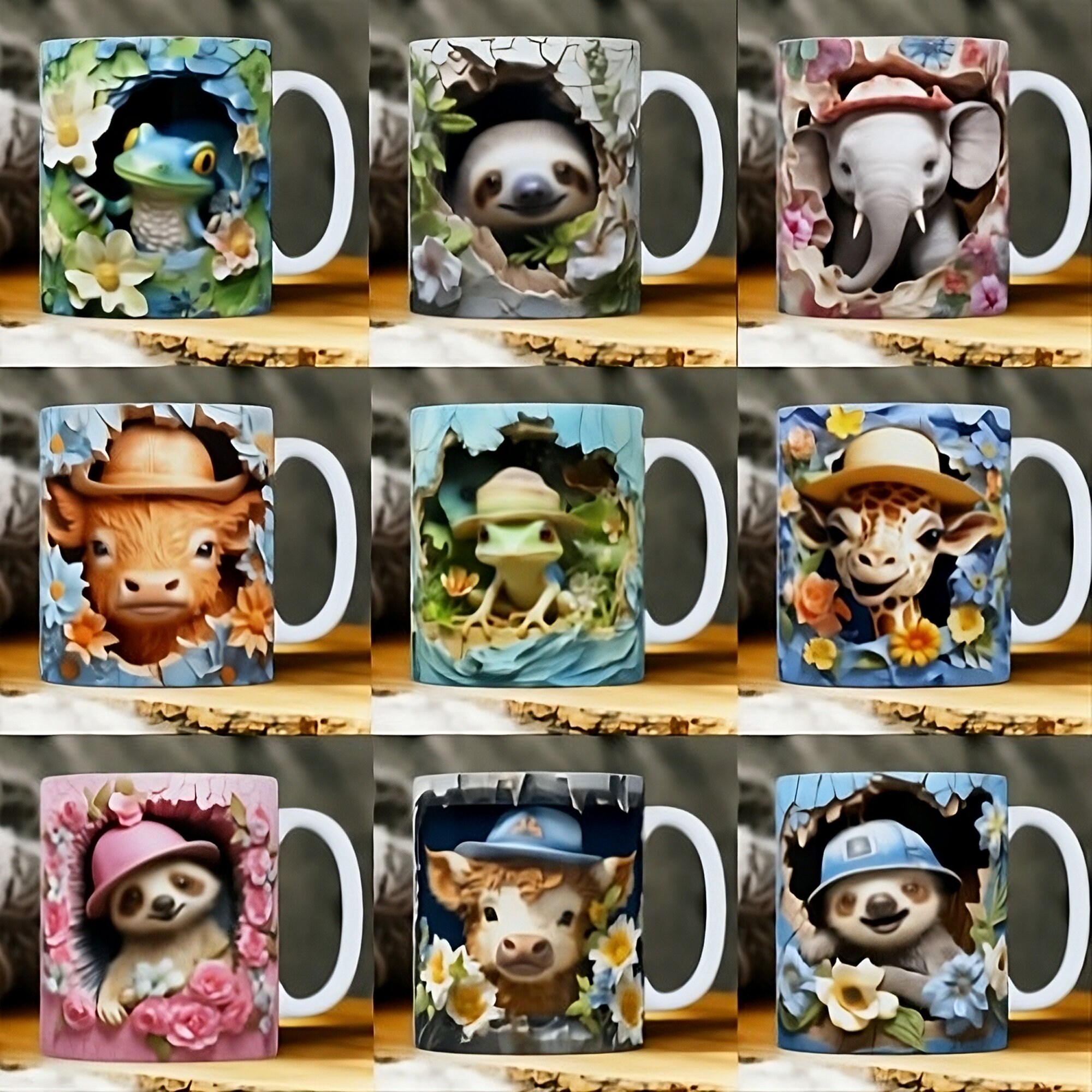 3D Mug Stencils, Personalized Mug, 3D Cup Wrap Bundle, Animal Stencils ...