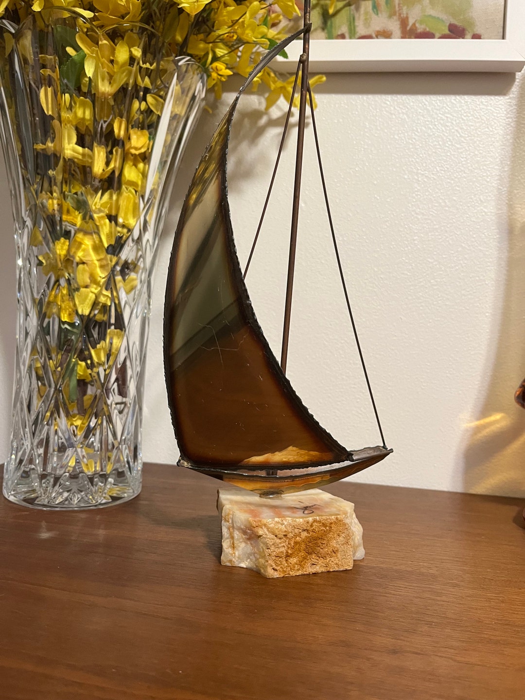 Vintage Mario Jason Stained Glass Sailboat Sculpture, Onyx Base - Etsy