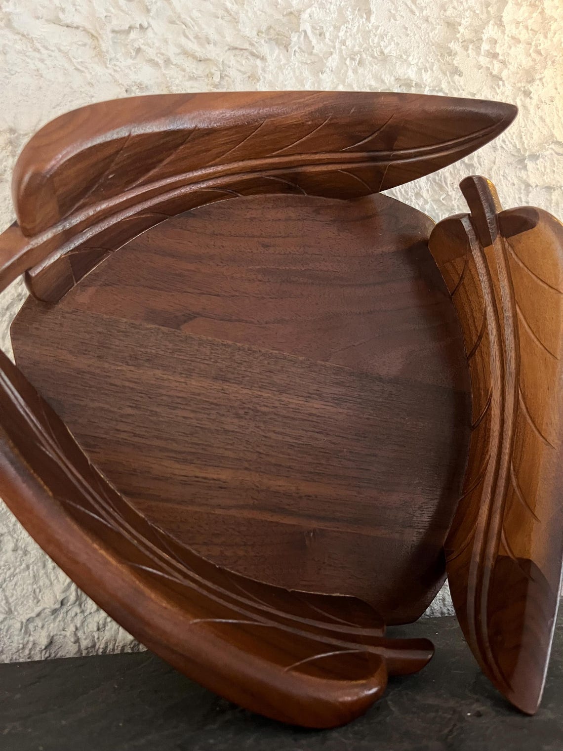 Vintage Fame Solid Walnut Wood Tray/bowl // Carved Leaf Edges - Etsy