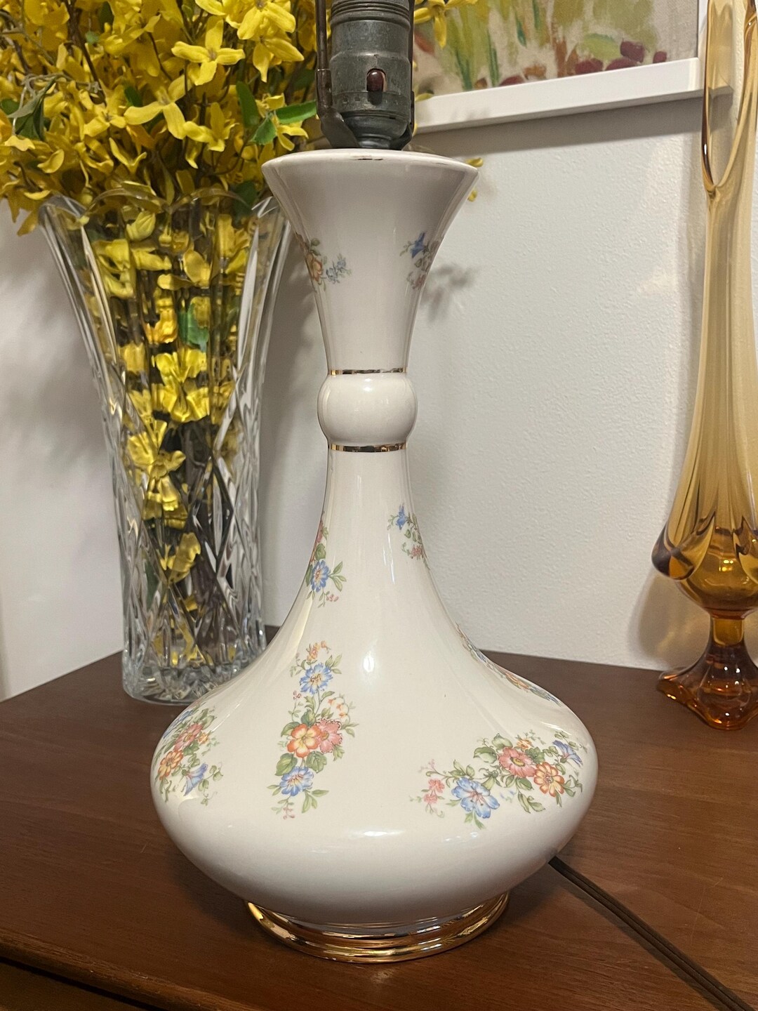 Vintage Japanese Porcelain Floral Lamp / Mid Century / Lefton Era ...