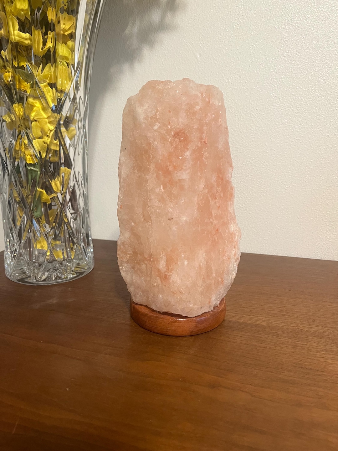 Pink Himalayan Salt Lamp With Wood Base - Etsy