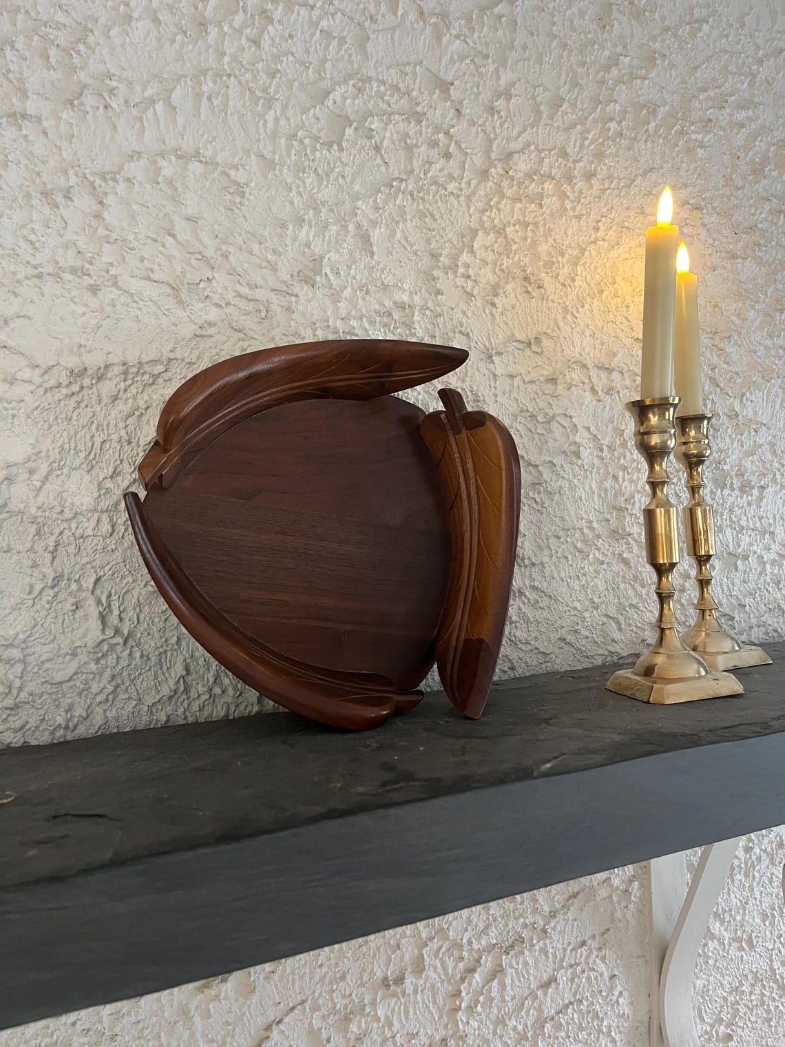 Vintage Fame Solid Walnut Wood Tray/bowl // Carved Leaf Edges - Etsy