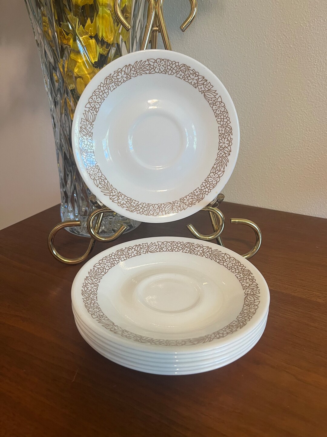 Corelle Woodland Brown Flower 6.25 Inch Saucer Plates // Set of 7 - Etsy
