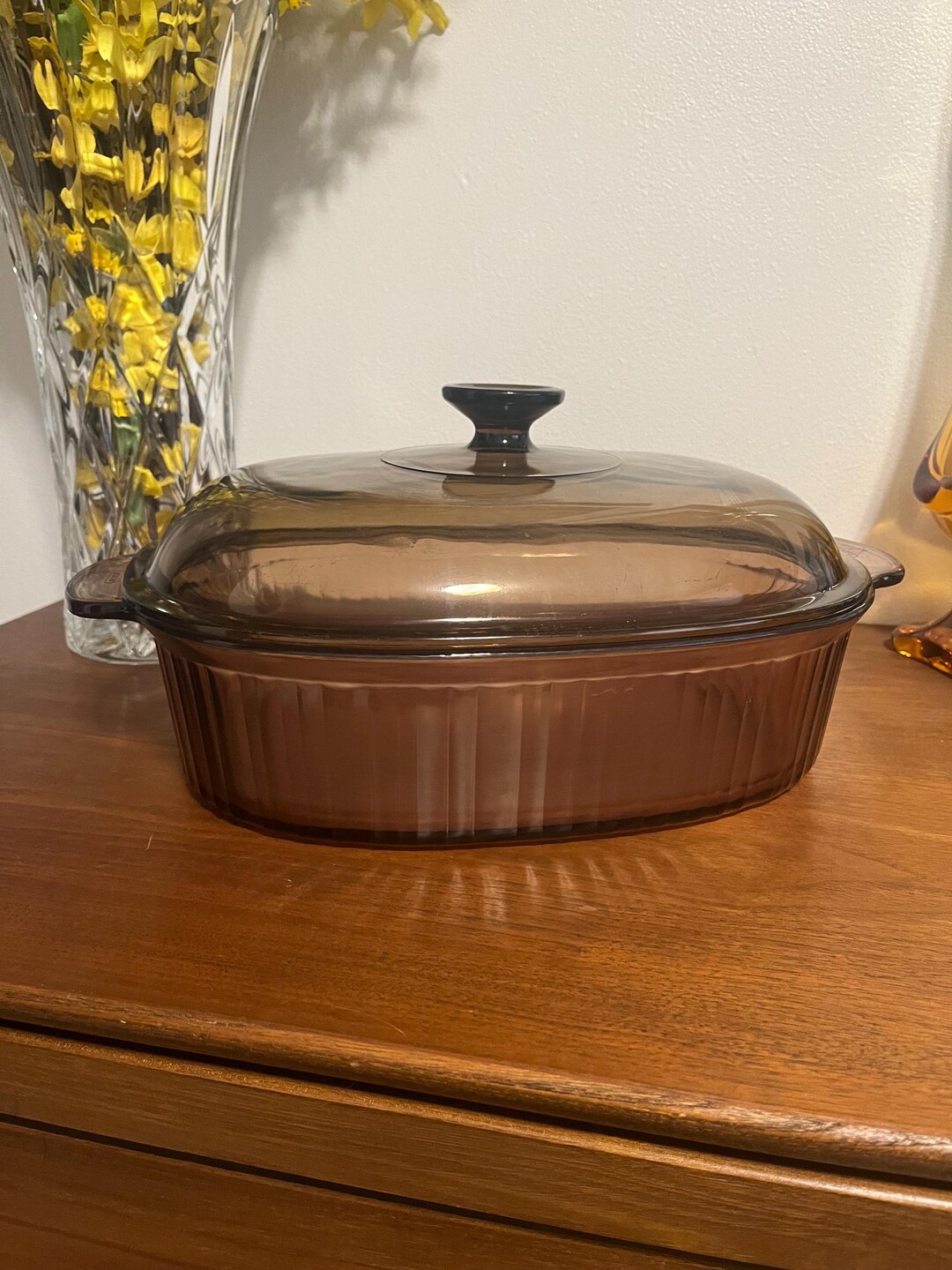 Vintage Vision Amber 4L Roasting Pan / Casserole Dish / Dutch Oven With ...