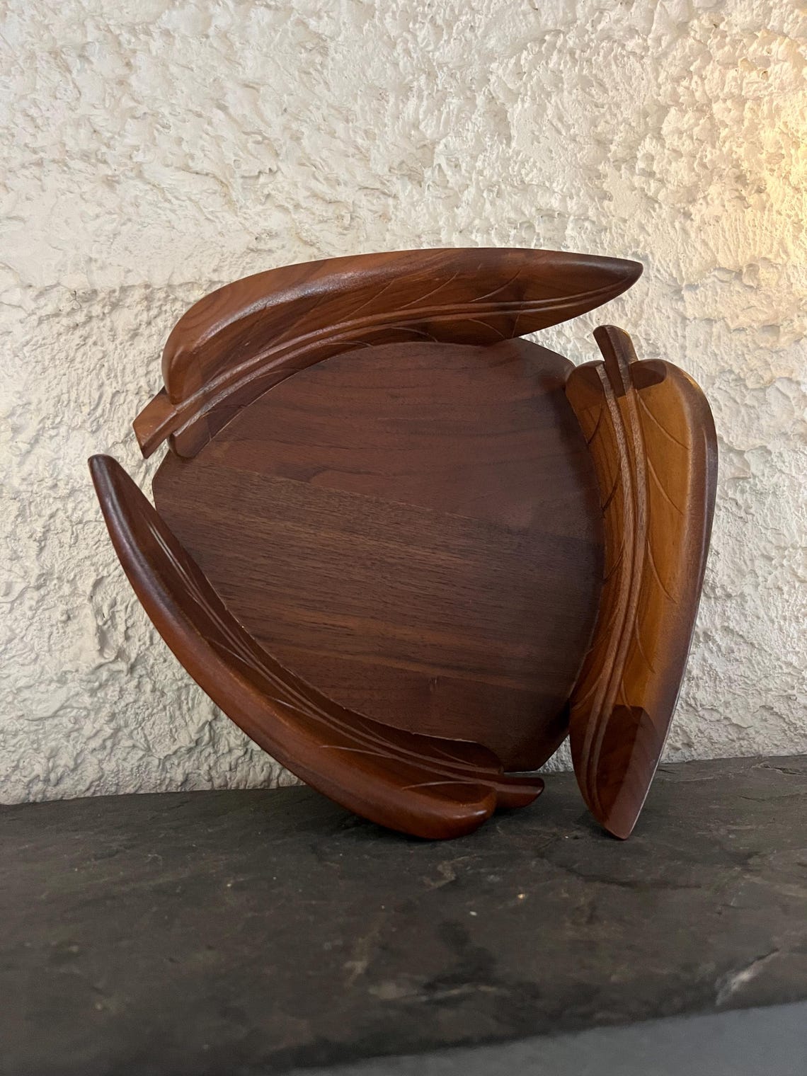 Vintage Fame Solid Walnut Wood Tray/bowl // Carved Leaf Edges - Etsy