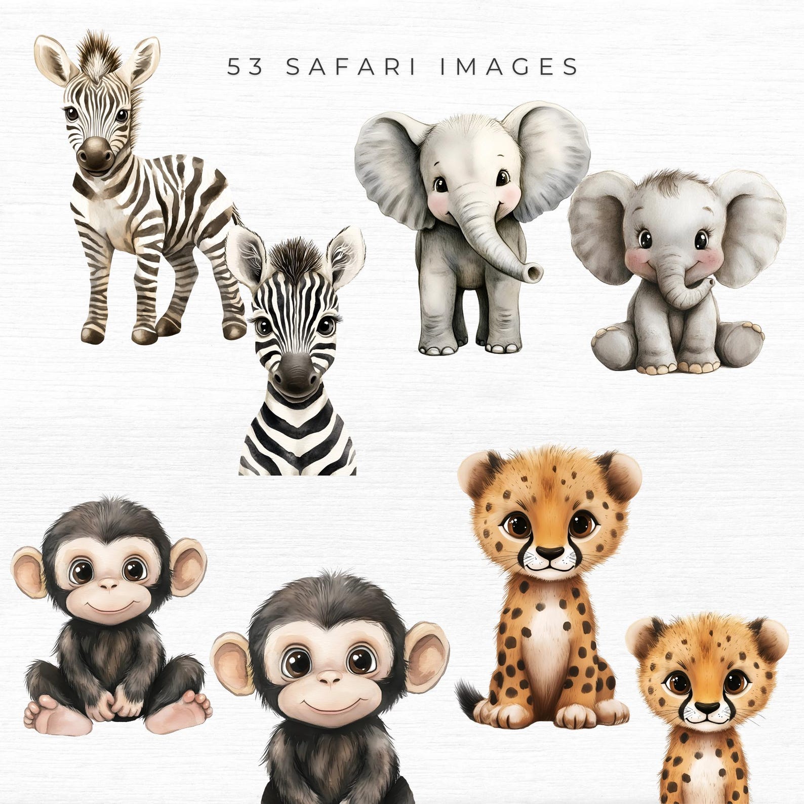 Watercolor Safari Clipart, Jungle Animals PNG, Cute Safari Art ...