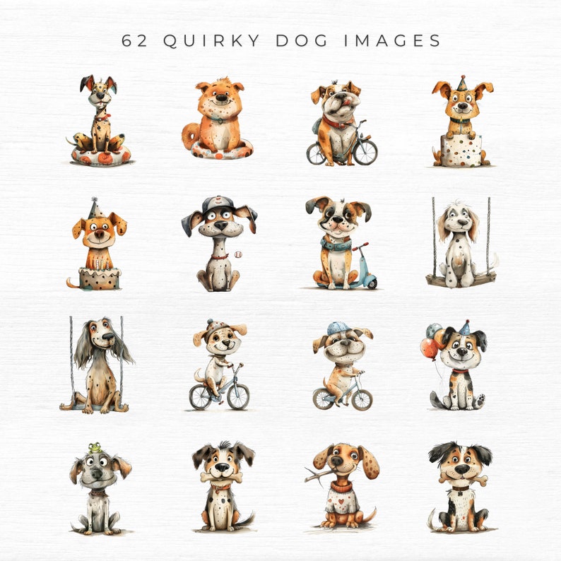62 Quirky Dog Clipart, Whimsical Dogs Clipart, Cute Dog Clipart, Funny ...