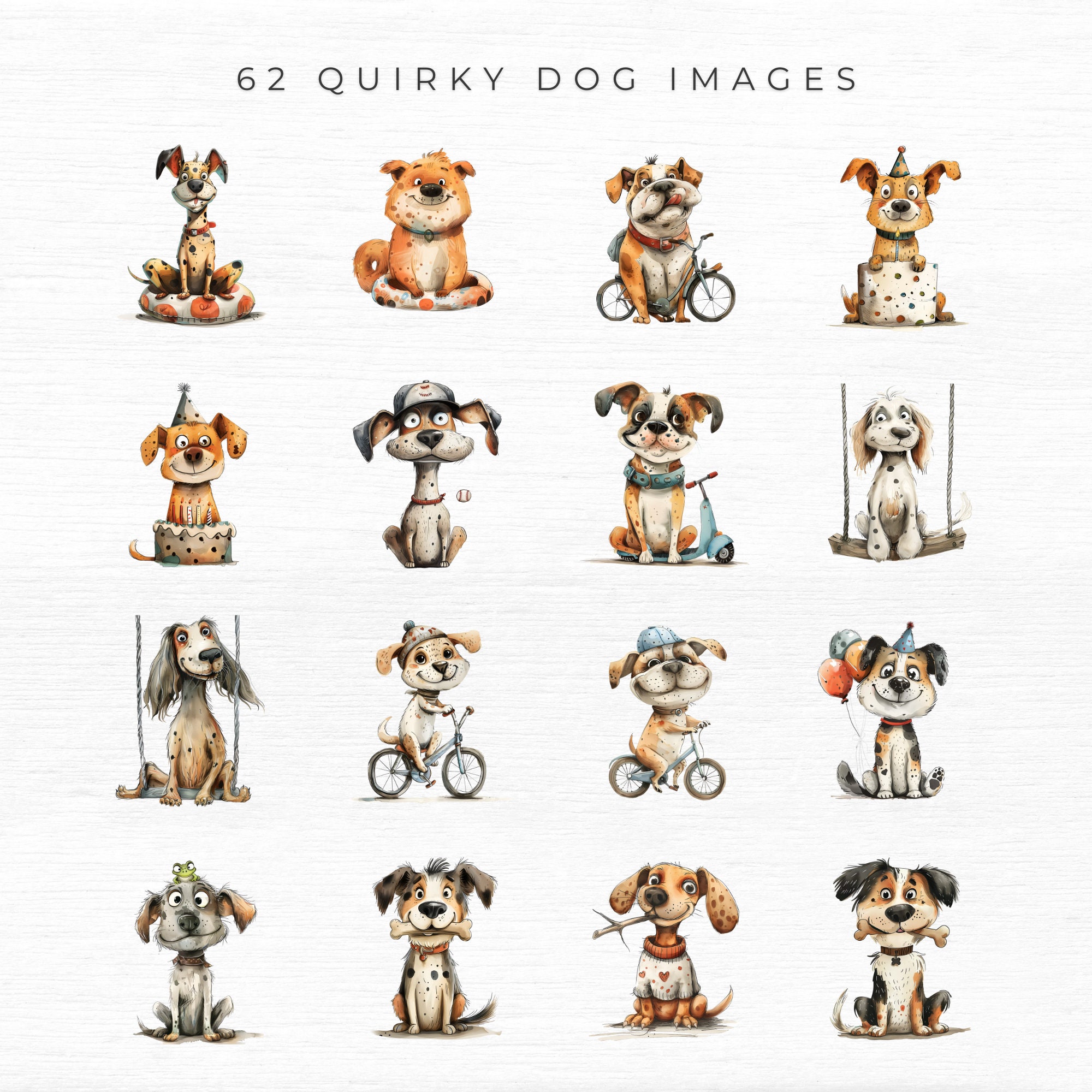 62 Quirky Dog Clipart, Whimsical Dogs Clipart, Cute Dog Clipart, Funny ...