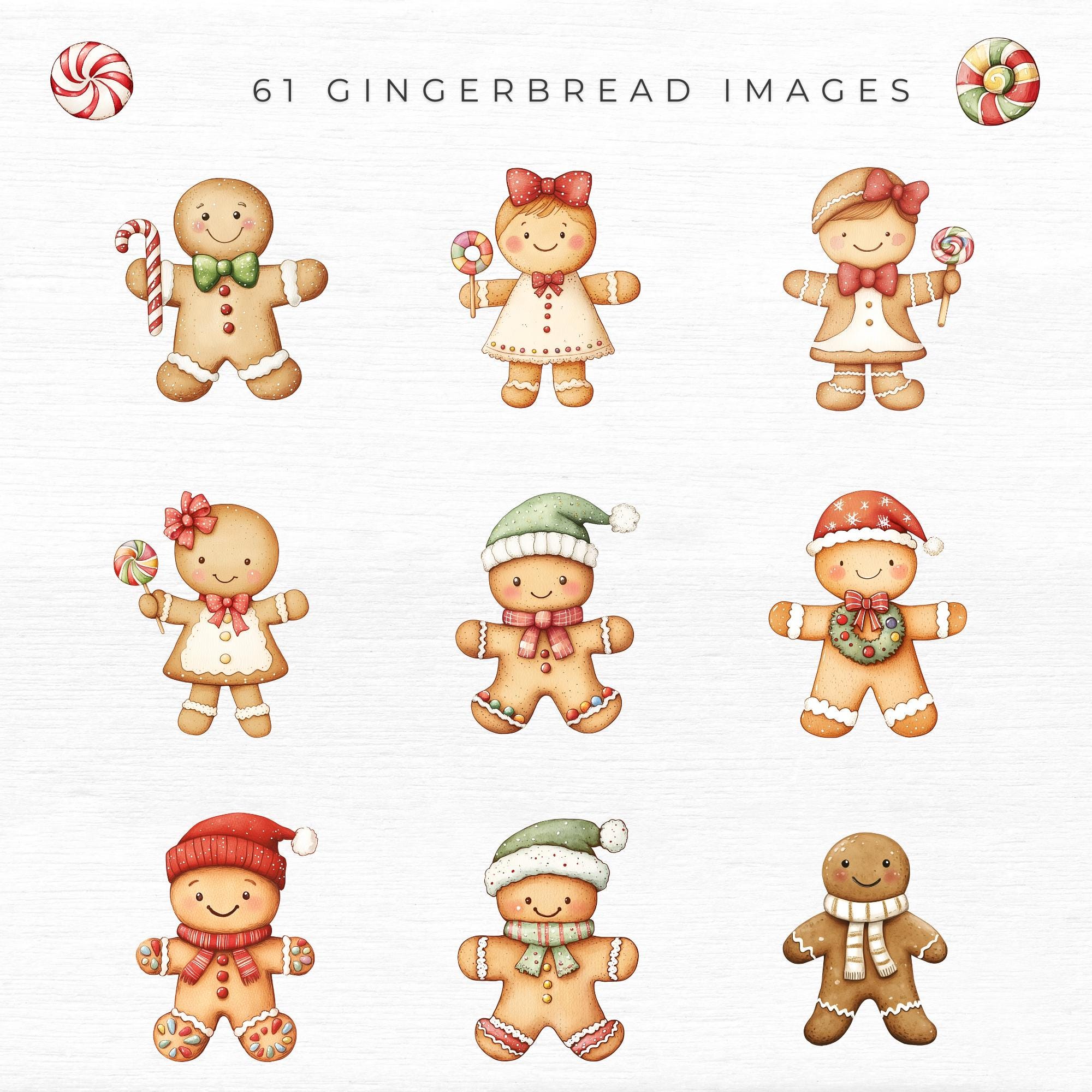 Gingerbread Clipart Bundle, Cute Christmas Cookies, Watercolor ...