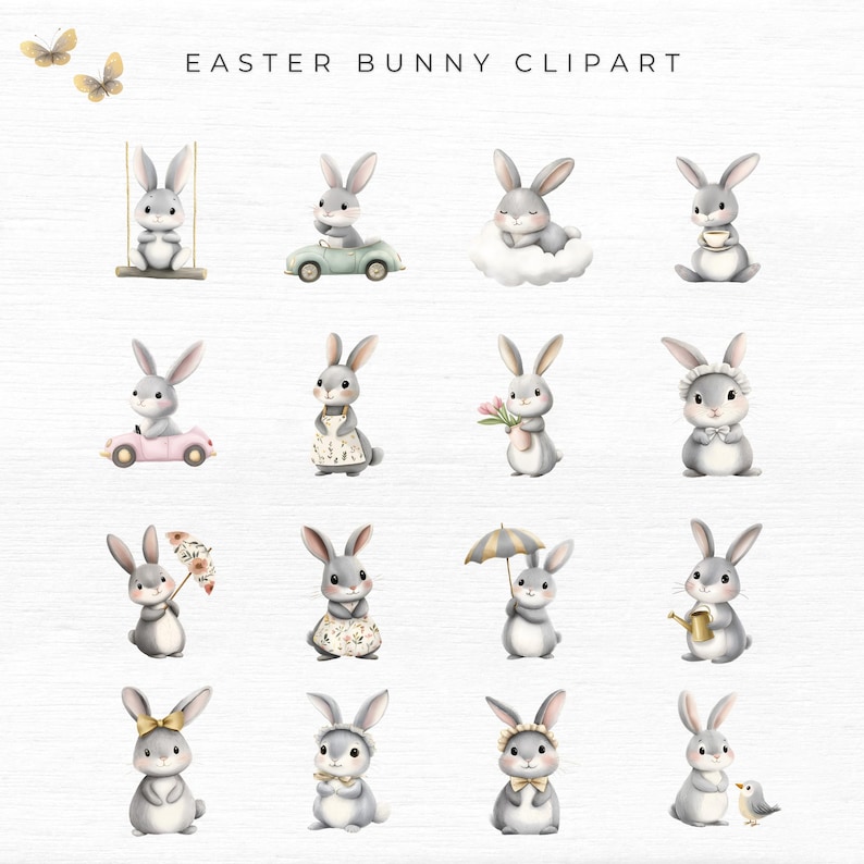 Easter Bunny Clipart, Cute Watercolor Bunnies, Spring Bunnies, Spring ...