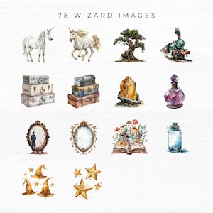 78 Wizard School Watercolor Clip Art, Magic Wizard Clipart Pack Pngs ...
