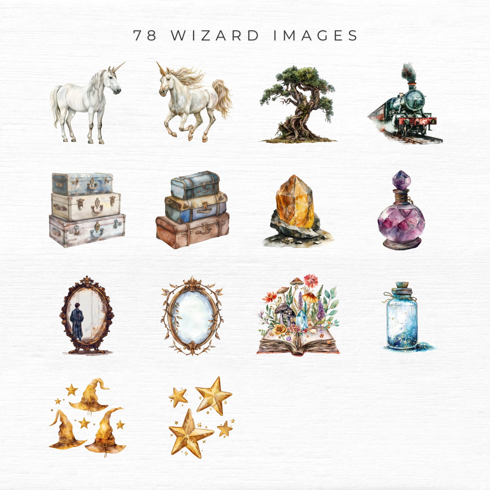 78 Wizard School Watercolor Clip Art, Magic Wizard Clipart Pack Pngs ...