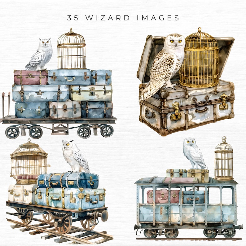 Magic Owls Clipart, Magic School Clipart, Wizard Owl PNG, Watercolor Owl Clipart, Flying Owl ...