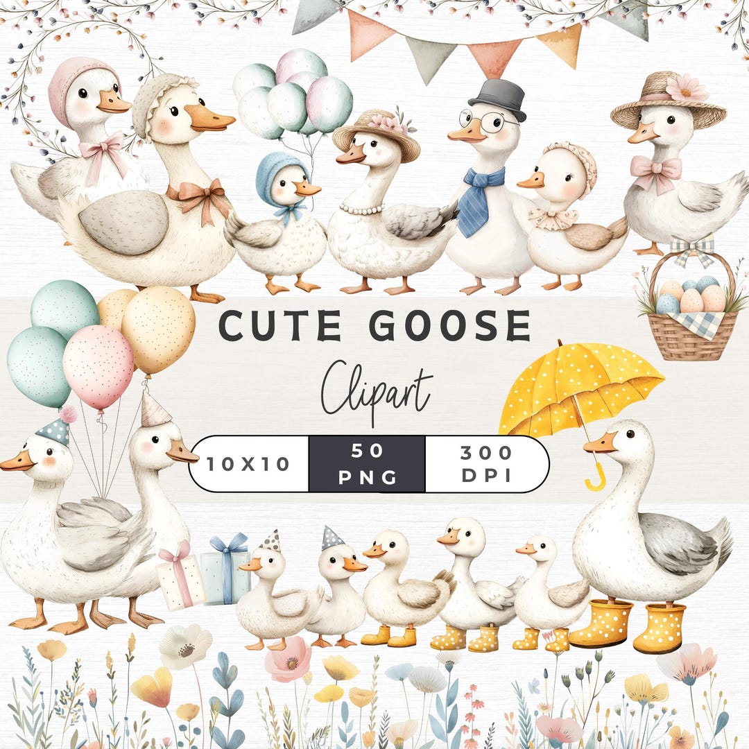Goose Clipart, Cute Watercolor Goose PNG, Digital Download for Crafts ...