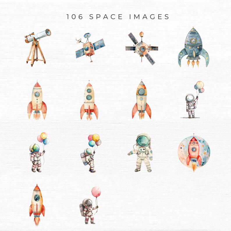 106 Watercolor Space Clipart Bundle, Astronaut PNG, Planets Clipart ...