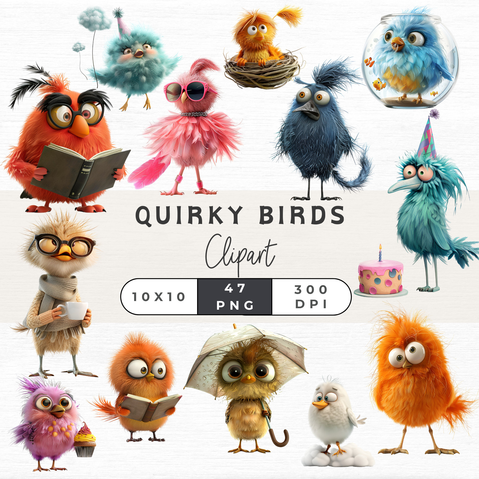 40 Quirky Bird Clipart, Funny Birds PNG, Funny Animals Png, Watercolor ...