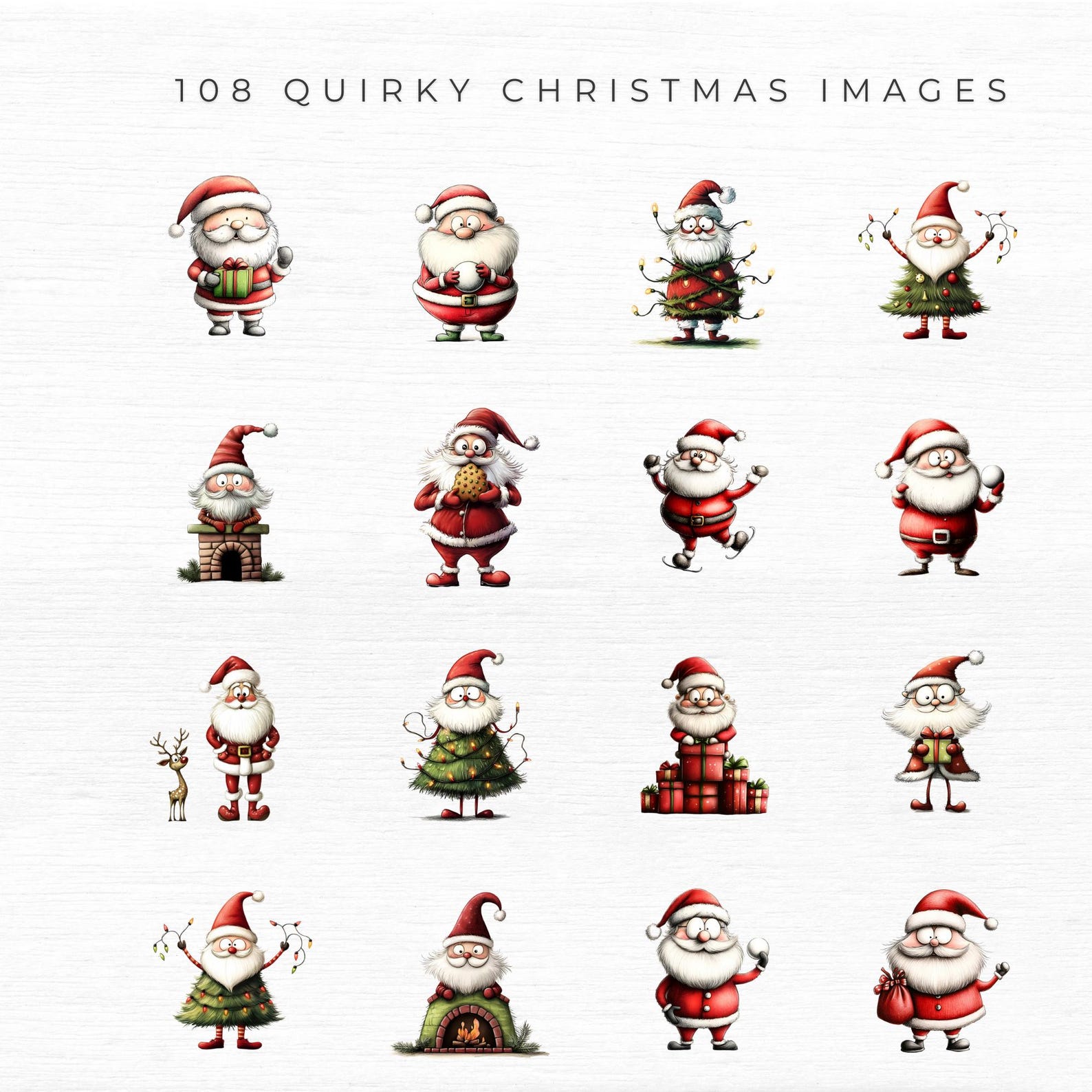 Quirky Christmas Clipart, Watercolor Whimsical Graphics, Quirky Santa ...