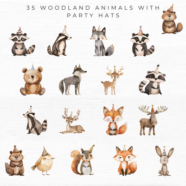 Woodland Animals Clipart, Party Animal Clipart, Woodland Birthday ...